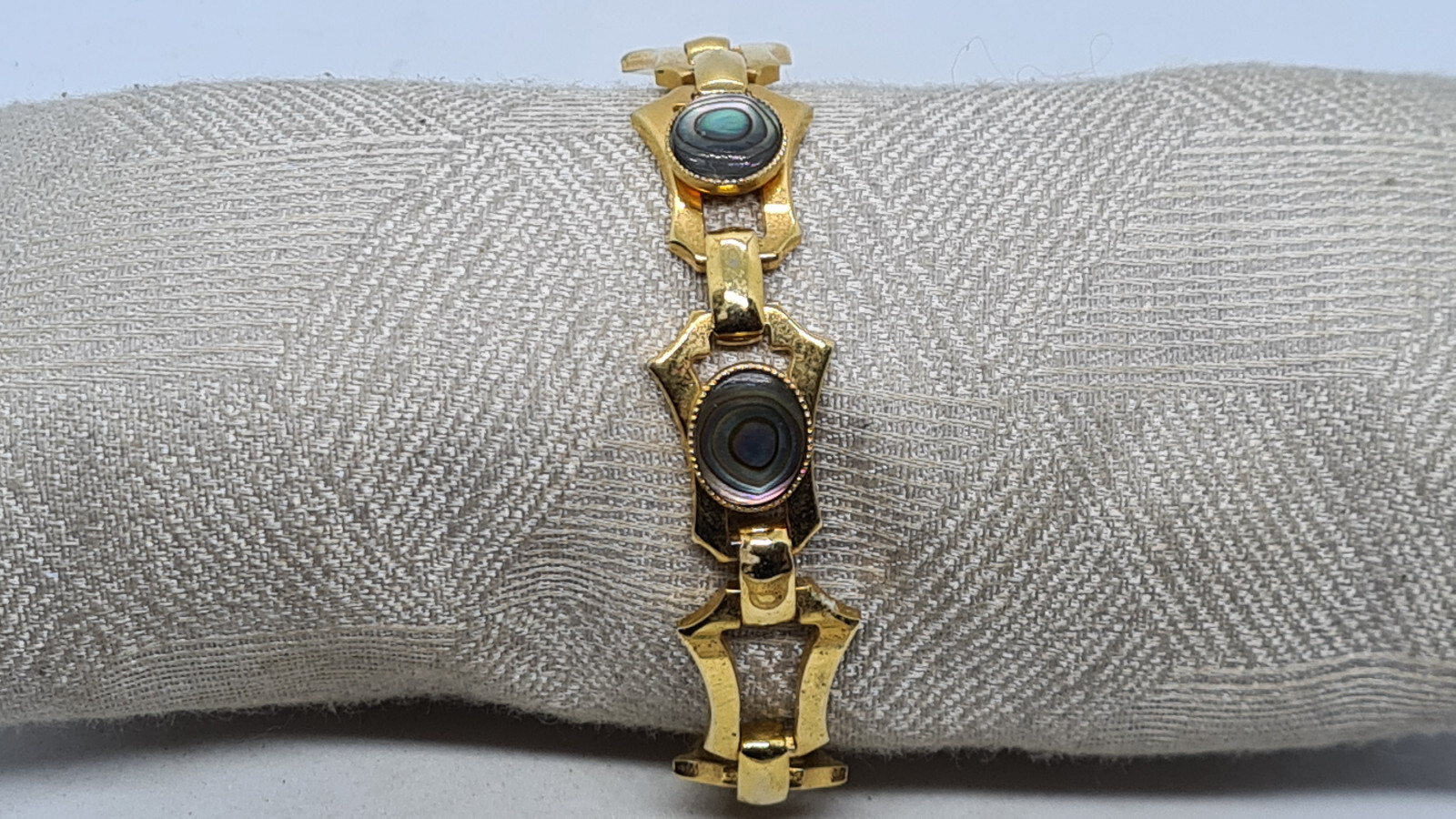 Vintage Modernist Abalone Shell Inlay Panel Link Brac… - Gem