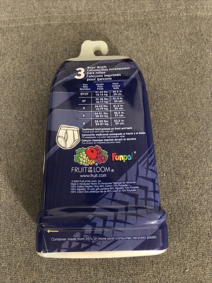 SIZE 4 Boys' Fruit Of The Loom Funpals NASCAR Briefs Underwear YEAR ...