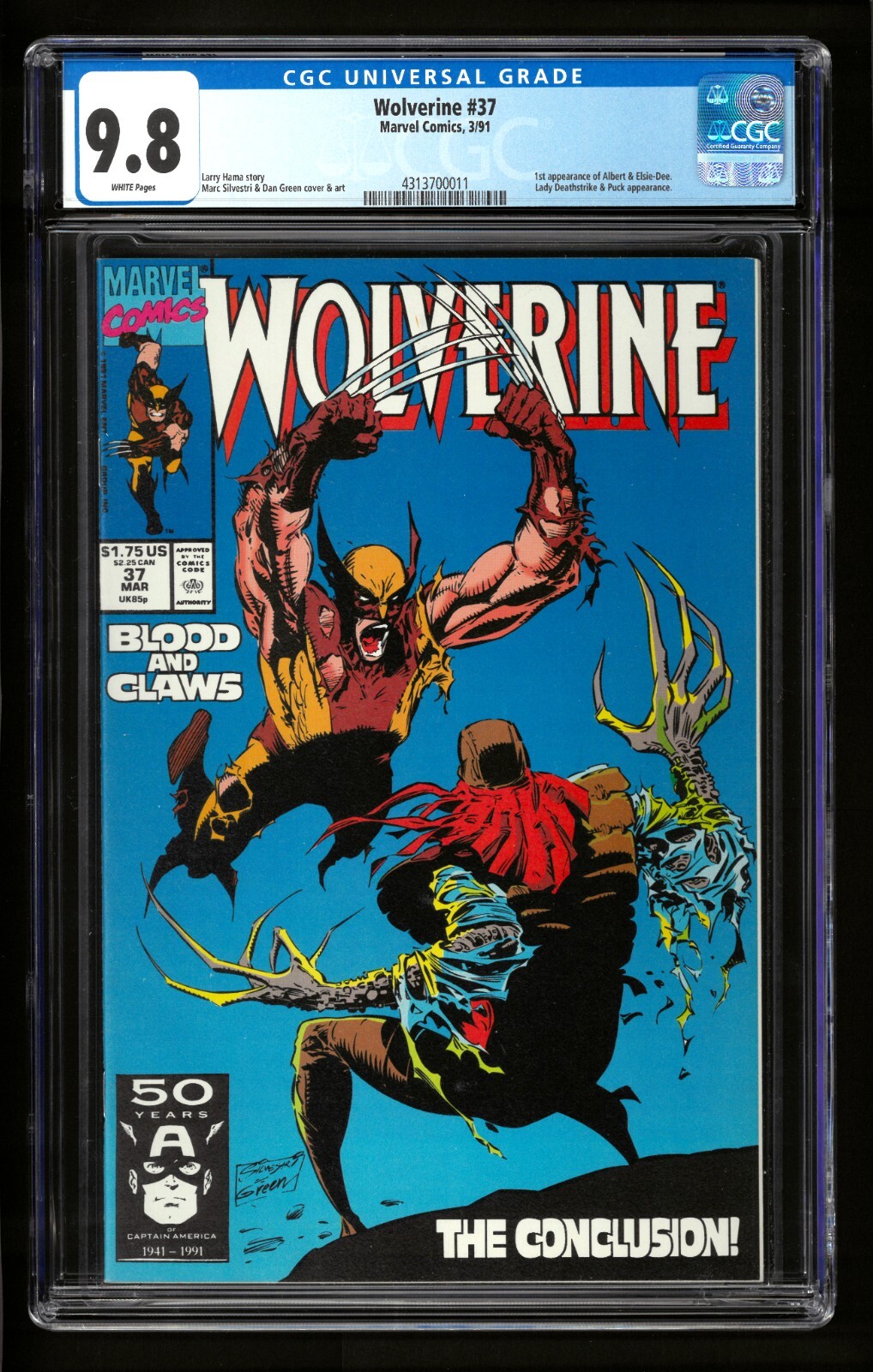 Wolverine #37 CGC 9.8 WHITE Marvel 1991 Key 1st appearance Albert ...