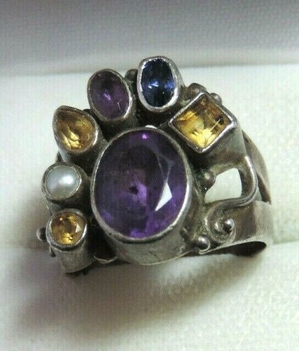 Vintage Amethyst Blue Topaz Pearl cluster Horseshoe Sterling Silver Ring Cg 59 | eBay UK