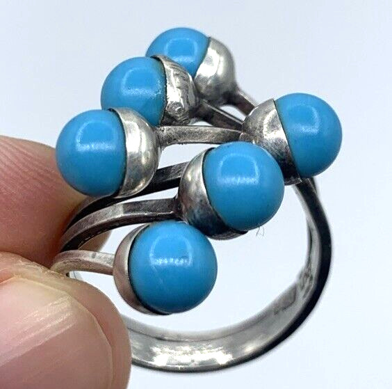 Taxco Sterling Silver Turquoise Cluster Ring Adjustab… - Gem