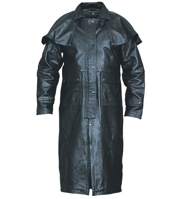 Mens Buffalo Hide Leather Motorcycle Duster Jacket Removable Cape ...