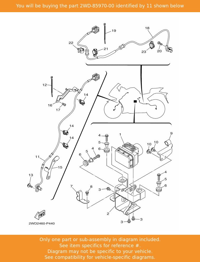 YAMAHA Wheel Sensor Assy, Front, 2WD-85970-00 OEM YZF-R3 MT-03 YZF320 ...