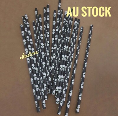 20PC Drink Straw Halloween Party Supplies Skull Skeleton Paper Straws ...