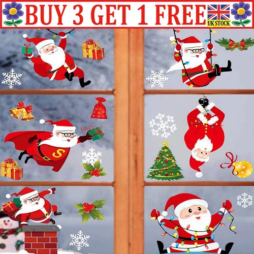 Removable Christmas Xmas Santa Window Stickers Art Decals Wall Home ...