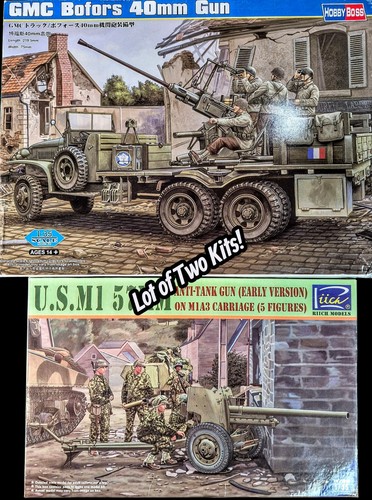Lot 2 1/35 Scale US Kits Hobbyboss GMC 40mm Bofors & Riich 57mm AT Gun ...