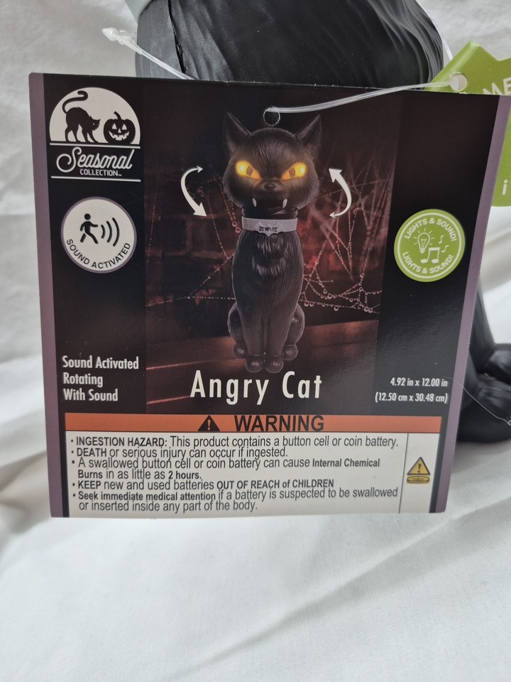 Halloween Blow Mold Angry Black Cat Vampire Sound Motion Light 12 ...