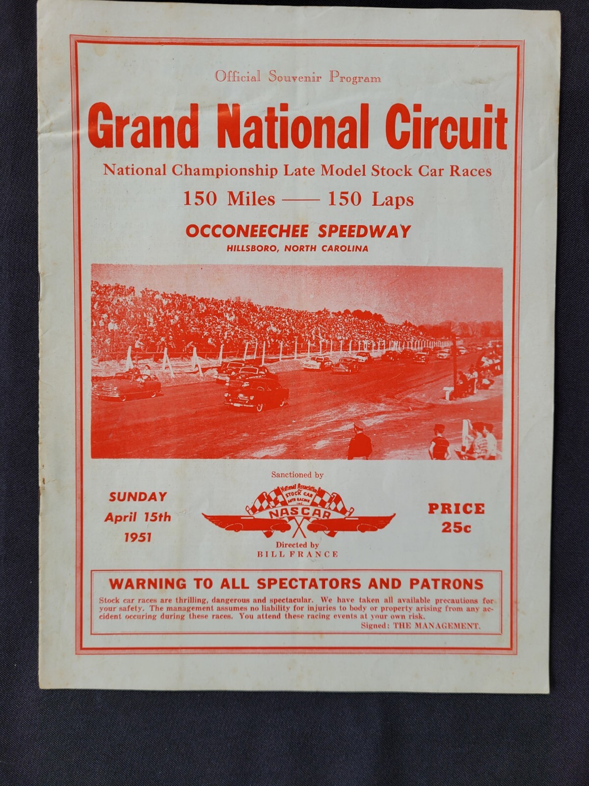 1951 NASCAR Grand National Occoneechee Speedway Program, Fonty Flock ...