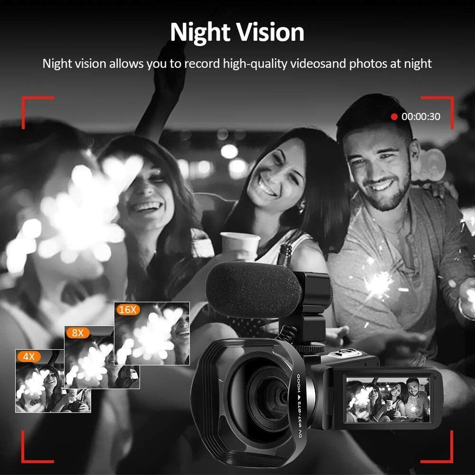Video Camera Ultra HD 4K Night Vision Camcorder LED Light Microphone ...