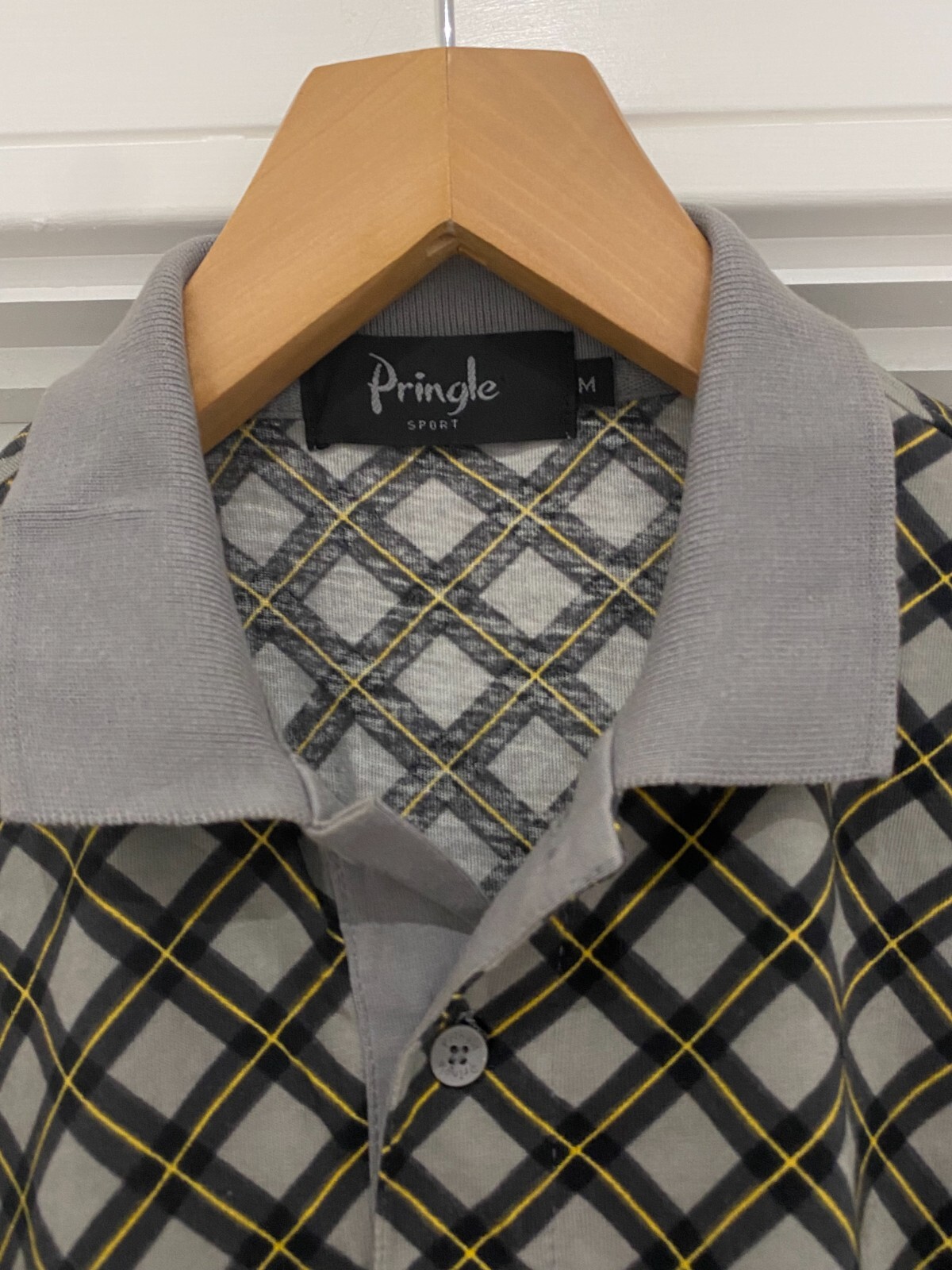 Pringle Golf Sport Check Pattern Grey & Blue Polo T Shirt Men's Medium ...