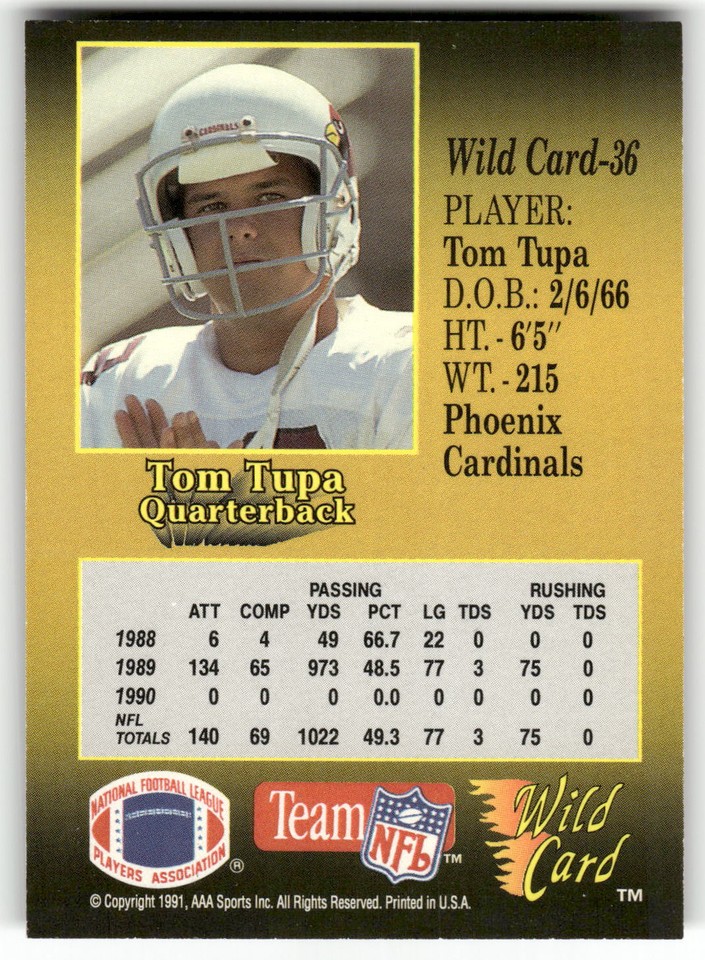 1991 Wild Card #36 Tom Tupa Phoenix Cardinals | eBay