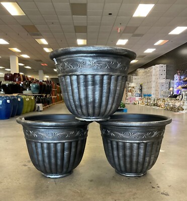 Pack of 3 pots, 24 inch, 30 gal to 35gal Large Silver Black Pots | eBay