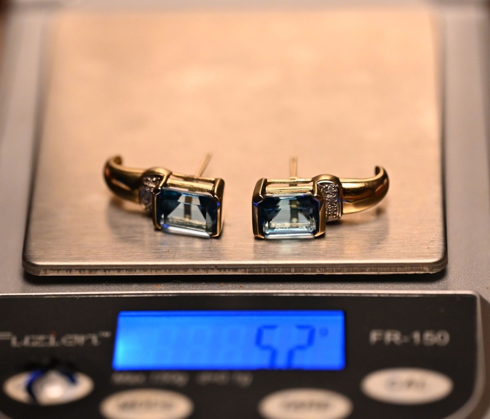 10K YELLOW GOLD 4 CTW BLUE TOPAZ & DIAMOND EARRINGS-SIGNED-5.2 GRAMS | eBay