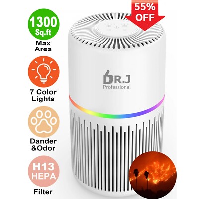 DR. J Air Purifier, HEPA, 1300 sq.ft, Smoke, Odors, Dust, Pets, KJ100 ...