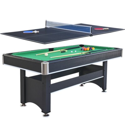 Spartan 6-ft Pool Table with Table Tennis Top - Black with Green Felt ...