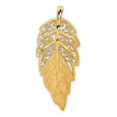 14k Yellow Gold Diamond Cut Leaf Chain Slide Pendant L- 1.26 Inch, W-0. ...