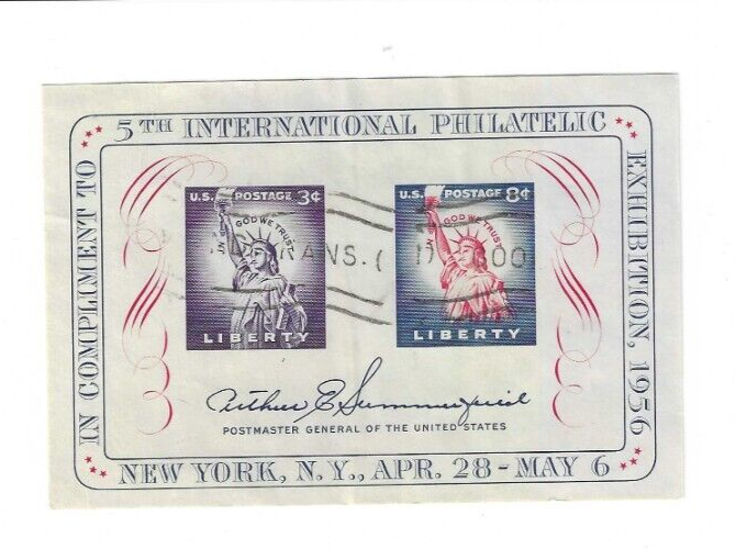 1956 Souvenir sheet .. US 5th International Philatelic (3c & 8c) #1075 ...