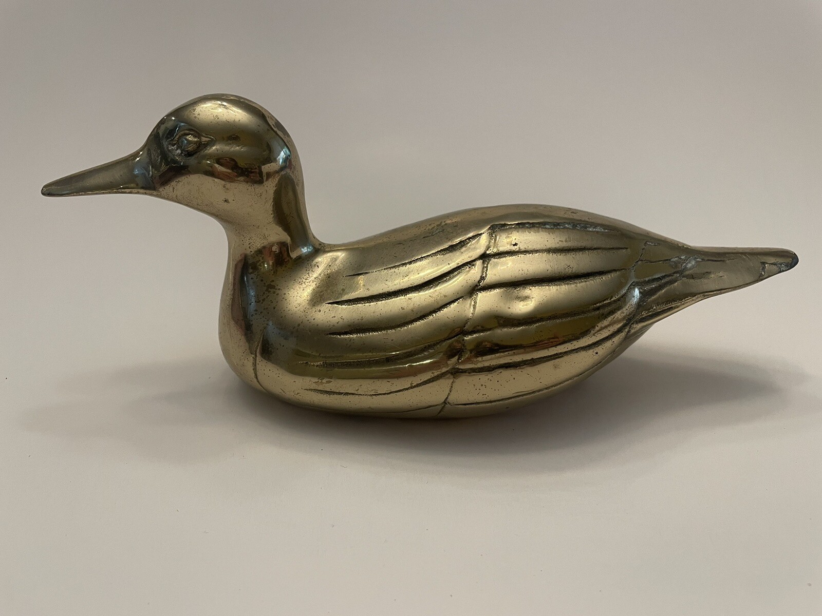 Vintage Large Brass Duck Approx 9” X 3” Figurine Mallard Decor ...