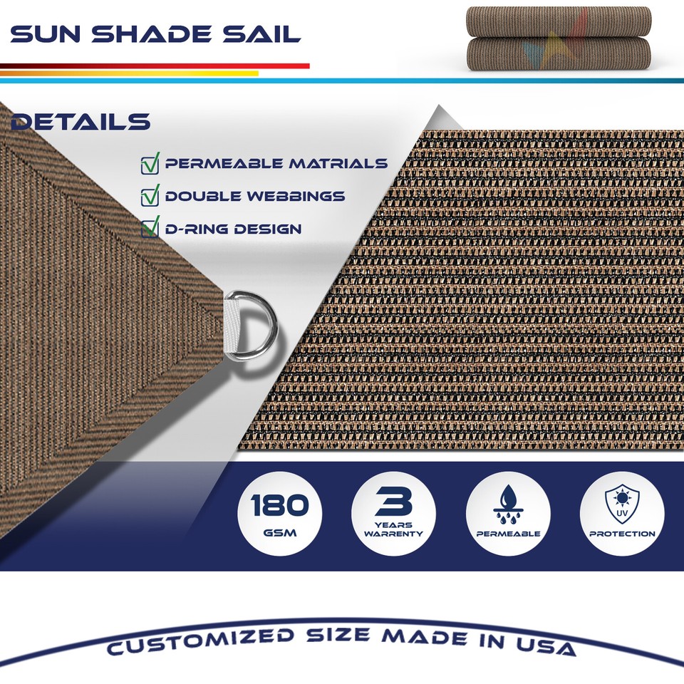 brown Rectangle Sun Shade Sail Fabric Awning Top Canopy Patio Custom 2 ...