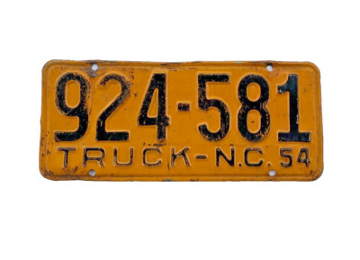 Vintage 1954 North Carolina NC Truck License Plate Tag Original 924-581 ...