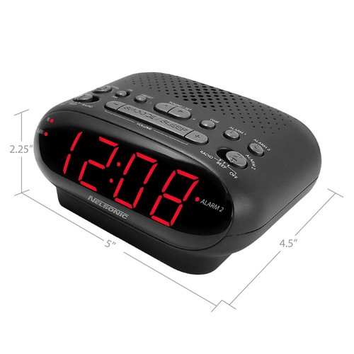Digital AM/FM Alarm Clock Radio, Black with Red LED Display | eBay