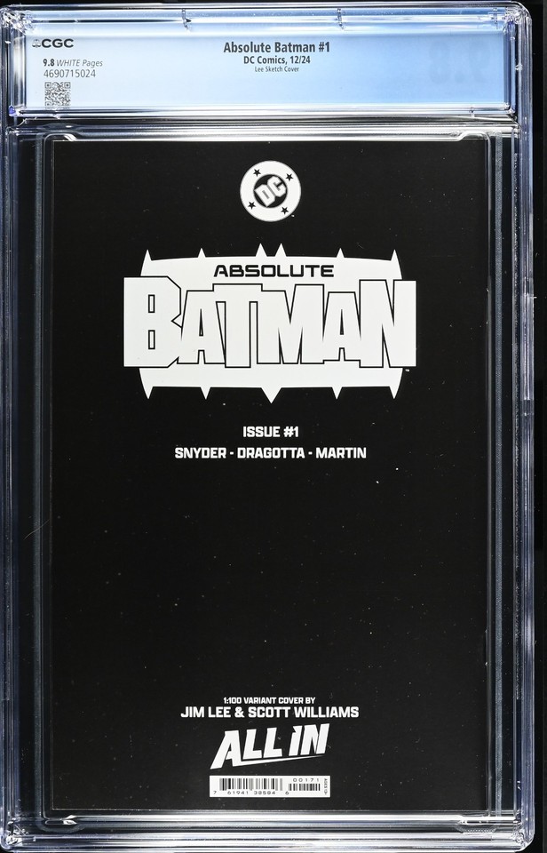ABSOLUTE BATMAN #1 1:100 Ratio Variant Cover by Jim Lee CGC Graded 9.8 ...