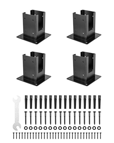 4x4 Post Base (Inner Size 3.6"x3.6"), Solid Steel & Black Powder Coated ...