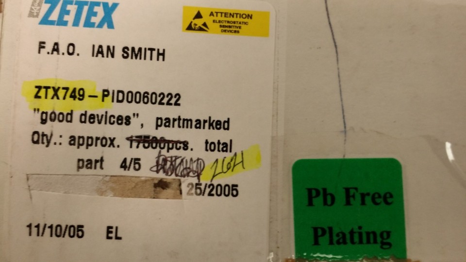 (100 PCS) ZTX749 ZETEX Trans GP BJT PNP 25V 2A 3-Pin E-Line ROHS Bulk ...