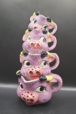 Vintage Thames Purple Cow Hand Painted Measuring Cup Full Set 4 Piece ...