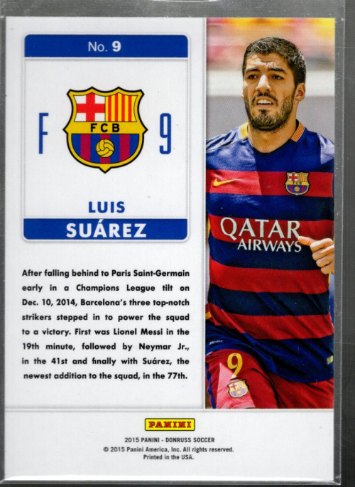 A0829- 2015 Donruss Fantastic Finishers Press Proof Gold #9 Luis Suarez ...
