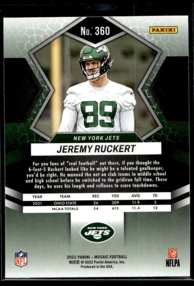 2022 Panini Mosaic Jeremy Ruckert RC New York Jets #360 | eBay