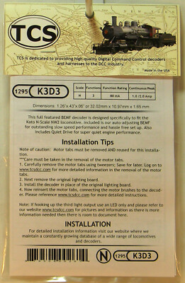 NEW N TCS #1295 K3D3 Drop In Decoder for Kato NW2 Locos | eBay