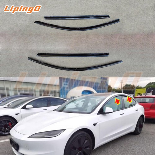 4X Glossy Black Window Rain Deflector Guard Shade trim For Tesla Model ...