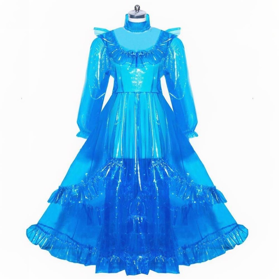 Girl Maid Sissy Lockable Blue clear pvc Dress cosplay costumes Tailor ...