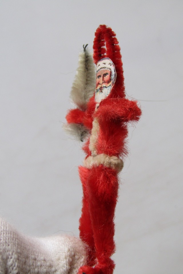 VTG Chenille SANTA Paper Face TREE Bottle Brush Tree Christmas Ornament ...