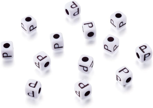 240pcs Opaque Acrylic Letter P Cube Beads White Plastic Alphabet Loose ...