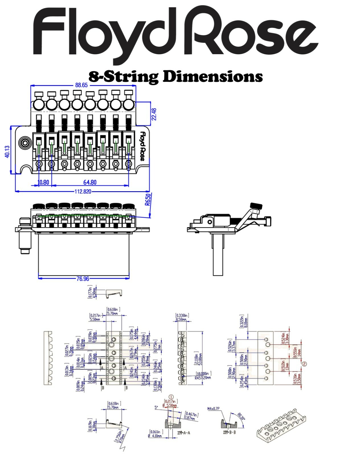 Authentic Floyd Rose 8 String Tremolo Kit - Gold | eBay