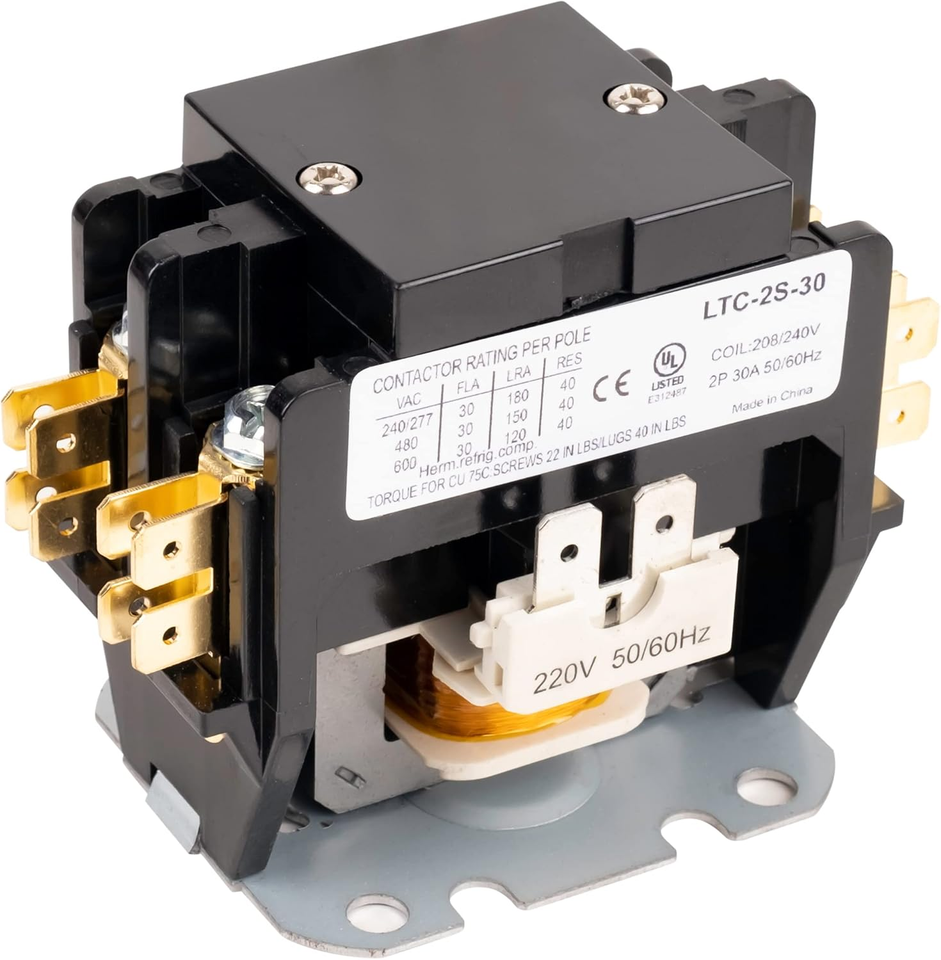 Ultra Durable 2 Pole Contactor 30 Amp 240VAC Coil Exact Fit with Relays ...