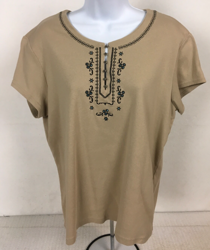 White Stag Top Womens Size XL Light Brown w Dark Brown Embroidery Short ...