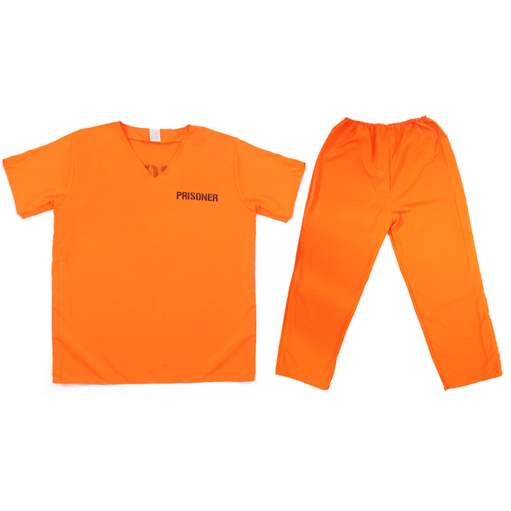 ORANGE PRISONER LADIES CONVICT COSTUME + HANDCUFFS FANCY DRESS INMATE ...