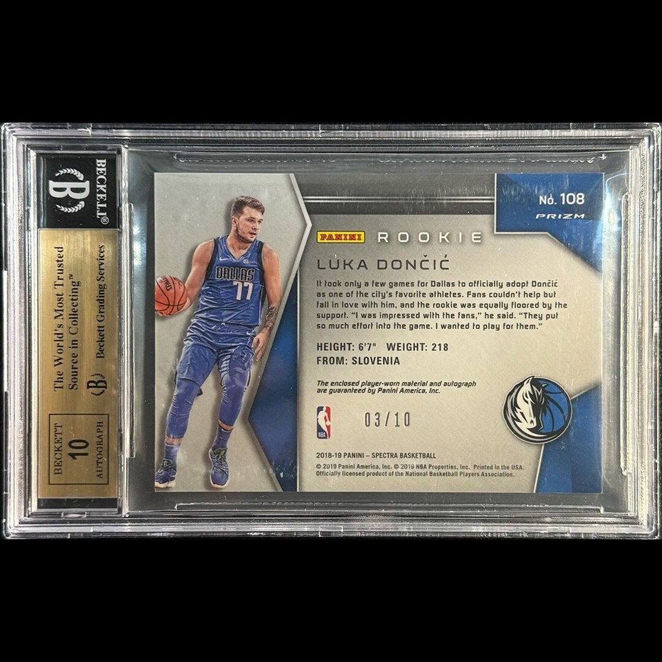 Luka Doncic 2018-19 Spectra Rookie Patch Auto RPA Gold 3/10 BGS 9.5/10 ...