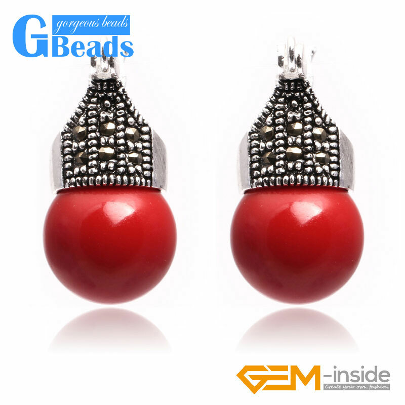 G-Beads Fashion 12mm Round Ball Beads Marcasite Silver Dangle Stud Hoop ...