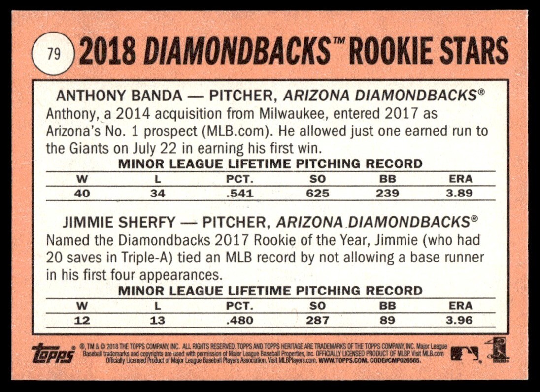2018 Topps Heritage Anthony Banda Jimmie Sherfy Rookie Auto #79 Card ...