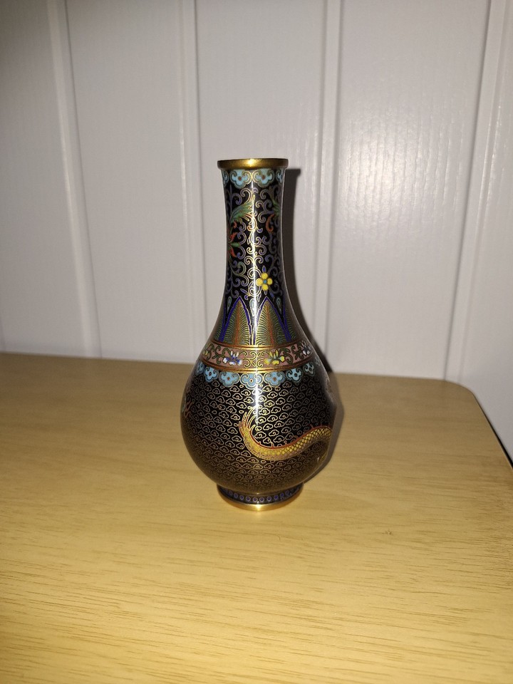 Chinese Antique Cloisonne Enamelled Vase Dragon Chasing Flaming Pearl ...