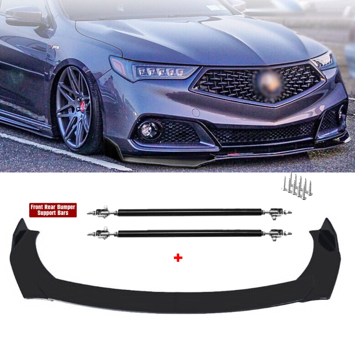 FITS ACURA TLX Front Bumper Splitter Spoiler Chin Body Kit +Strut ...