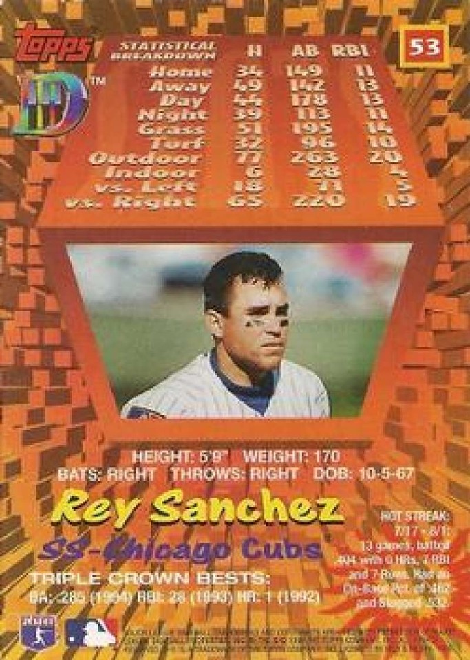 1995 D3 #53 Rey Sanchez NM-MT Cubs | eBay