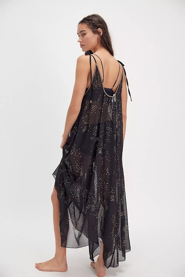 Intimately Free People A Little Shine Maxi Slip Dress Sheer Beaded S ...