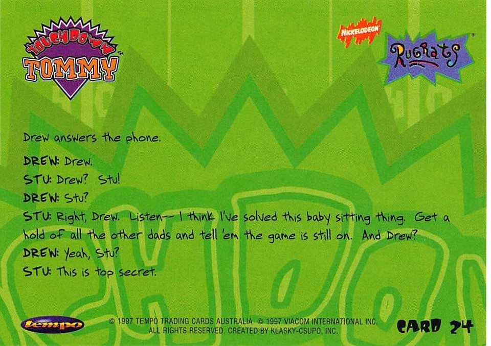 Rugrats Nickelodeon Vintage Trading Card 1997 Tempo The Game is on # 24 ...