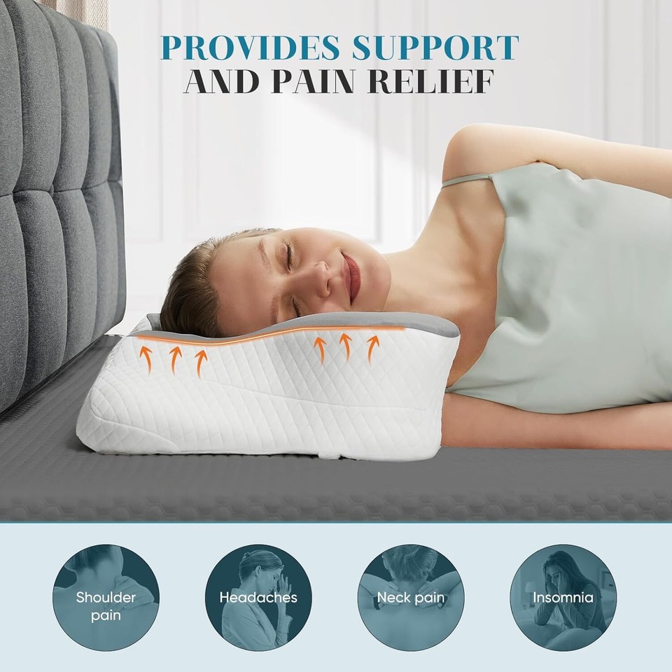 Cervical Ergonomic Contour Neck Pillows Neck Pain Relief Memory Foam ...