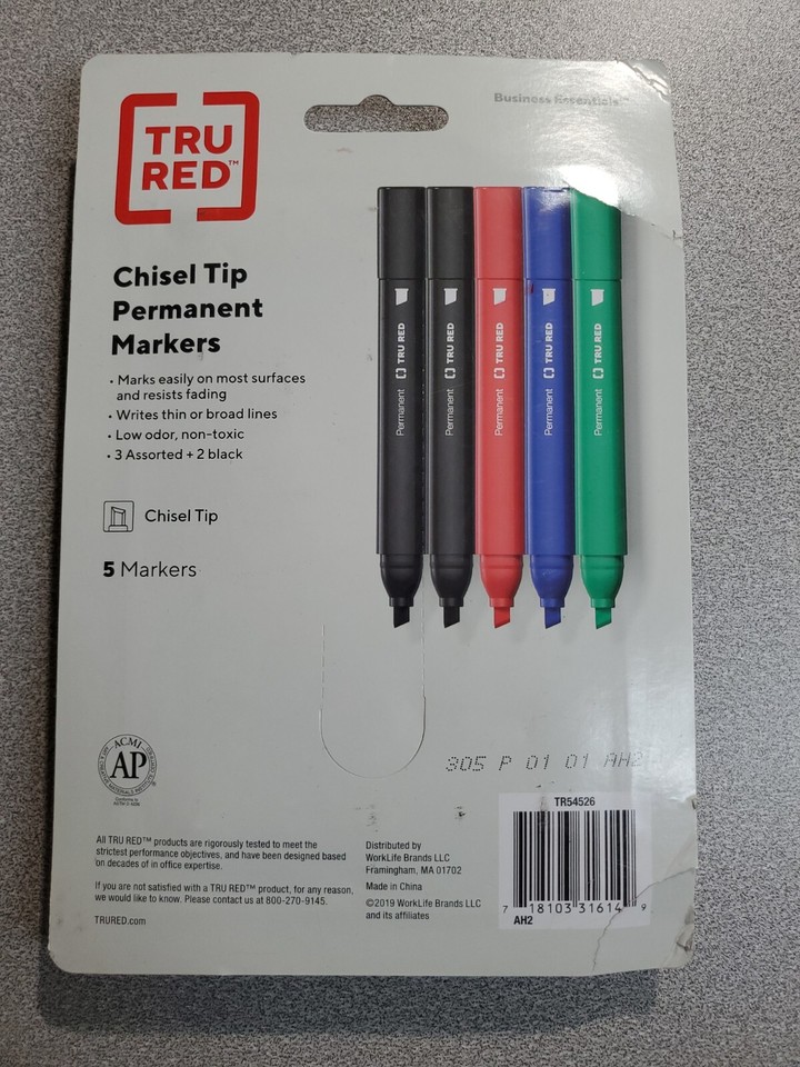 TRU RED Tank Permanent Markers Chisel Tip Asst 5/Pack TR54526 | eBay